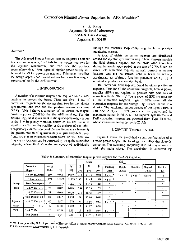 (PDF) Correction magnet power supplies for APS machine