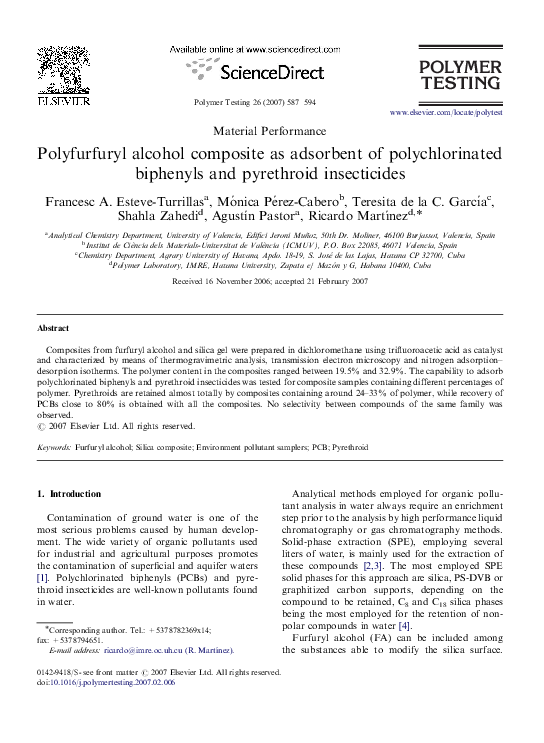 (PDF) Polyfurfuryl alcohol composite as adsorbent of polychlorinated ...