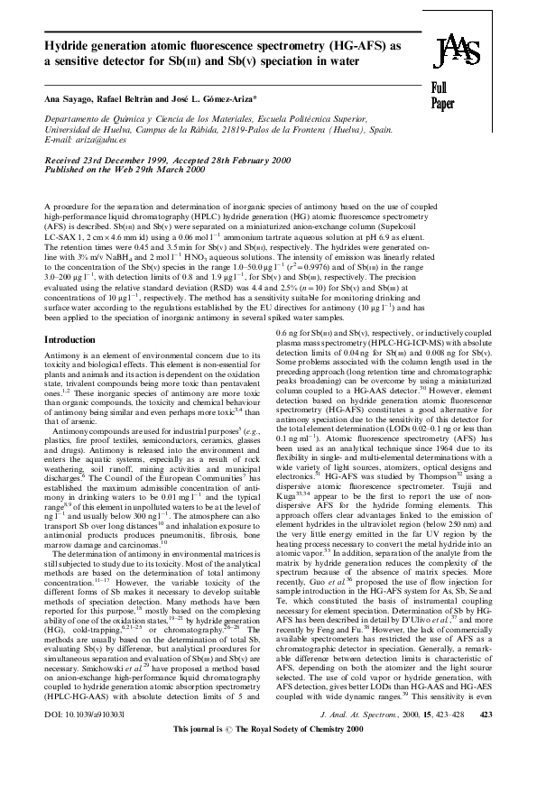 Pdf Hydride Generation Atomic Fluorescence Spectrometric Determination Of Ultratraces Of