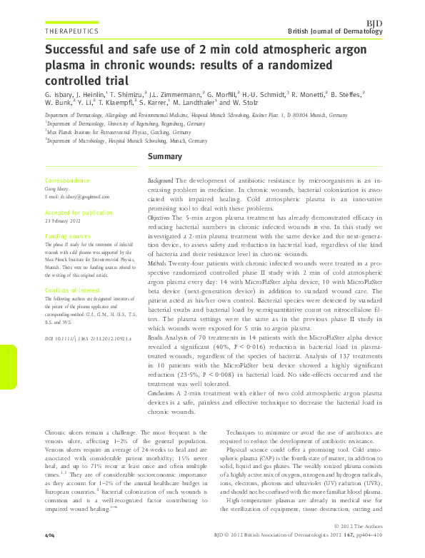 Pdf Successful And Safe Use Of 2 Min Cold Atmospheric Argon Plasma In