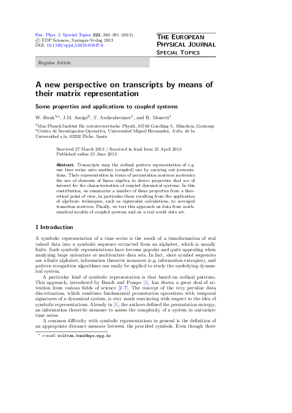 (PDF) A new perspective on transcripts by means of their matrix ...