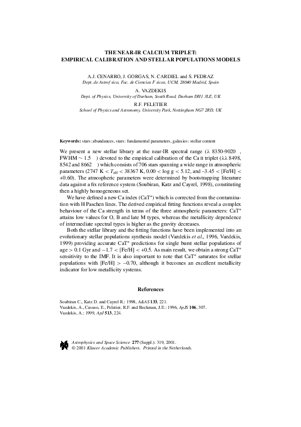 (PDF) The Near-IR Calcium Triplet: Empirical Calibration and Stellar ...
