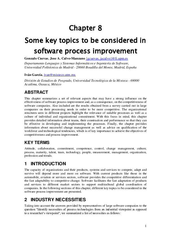 (PDF) Some Key Topics to be Considered in Software Process Improvement