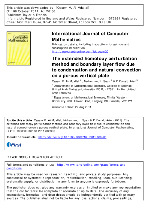 Pdf The Extended Homotopy Perturbation Method And Boundary Layer Flow Due To Condensation And