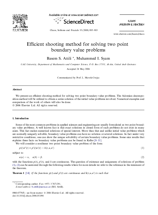 Pdf Efficient Shooting Method For Solving Two Point Boundary Value Problems