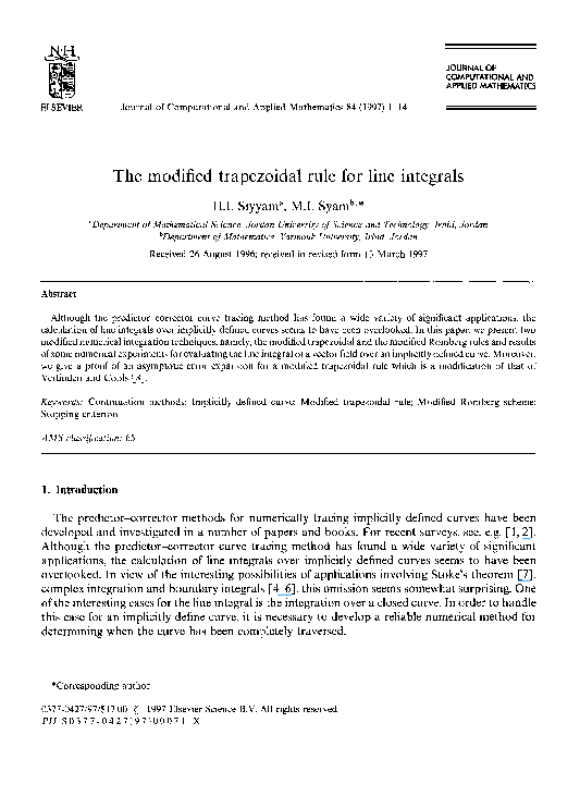 (PDF) The modified trapezoidal rule for line integrals