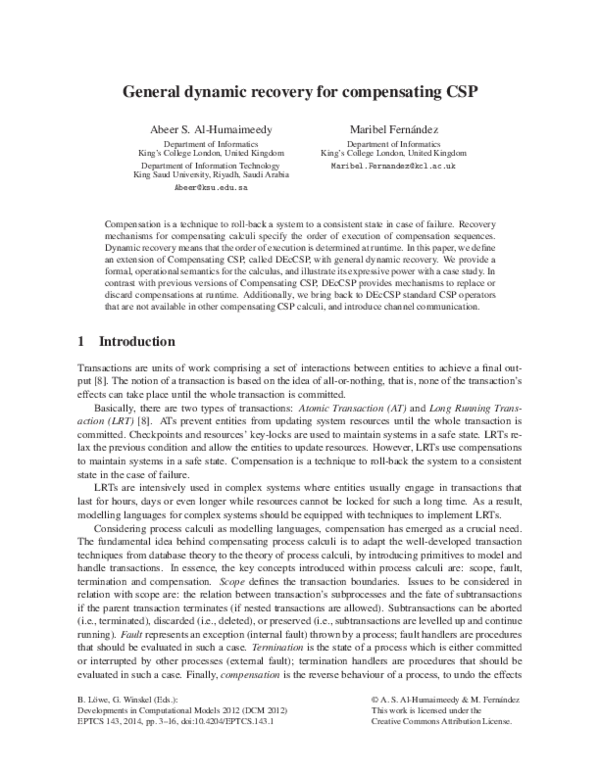 (PDF) General dynamic recovery for compensating CSP