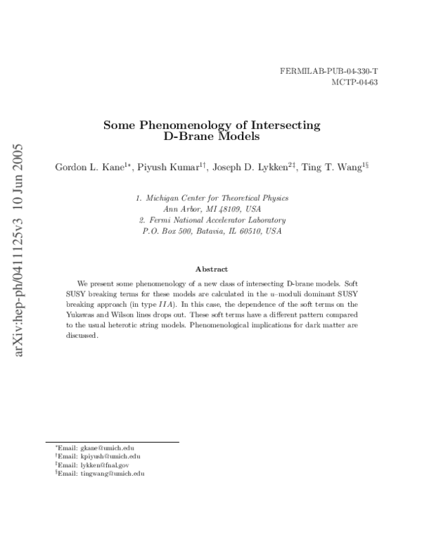 Pdf Phenomenology Of Intersecting D Brane Models