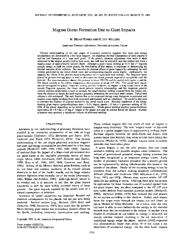 (PDF) Magma ocean formation due to giant impacts
