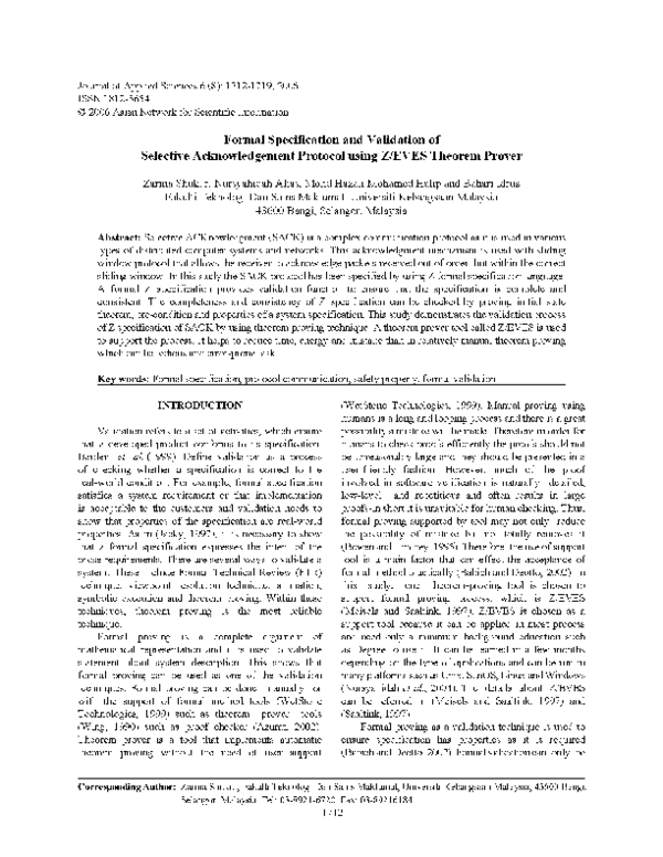 (PDF) Formal Specification and Validation of Selective Acknowledgement Protocol using Z/EVES ...