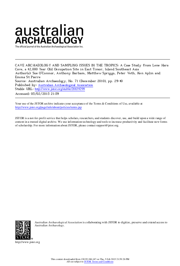 Cave archaeology and sampling issues in the tropics: A case study from ...