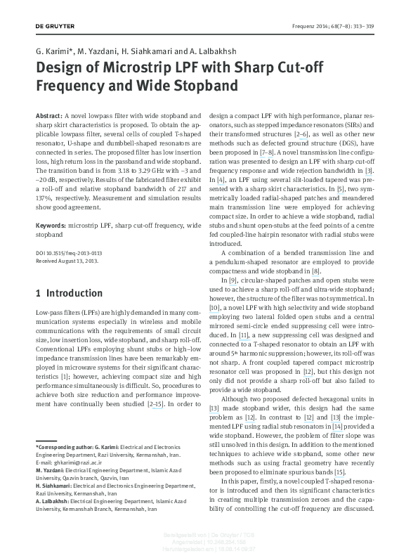 (PDF) Design of Microstrip LPF with Sharp Cut-off Frequency and Wide ...