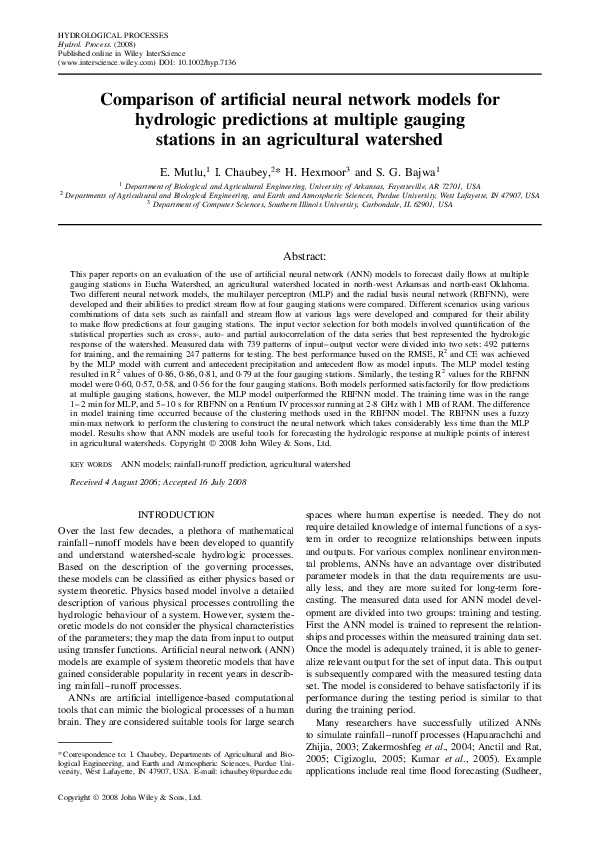 (PDF) Comparison of artificial neural network models for hydrologic predictions at multiple ...