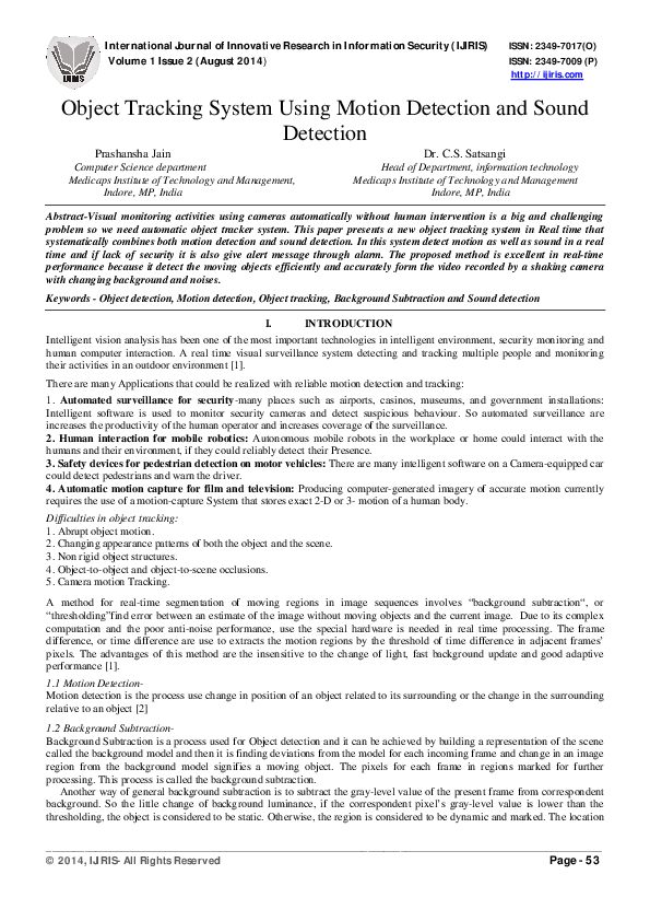 Pdf Object Tracking System Using Motion Detection And Sound Detection