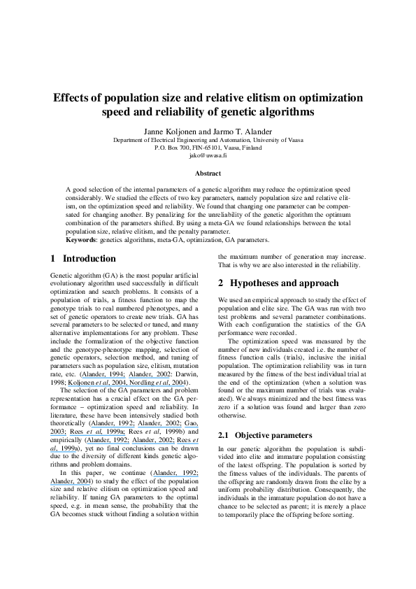 (PDF) Effects of population size and relative elitism on optimization ...