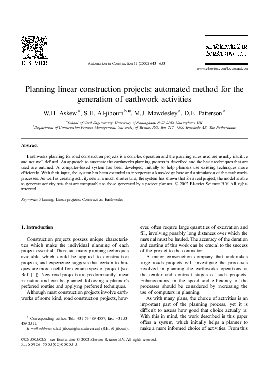 (PDF) Planning linear construction projects: automated method for the ...