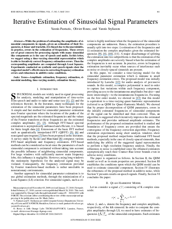 (PDF) Iterative Estimation of Sinusoidal Signal Parameters