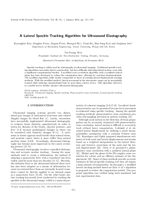 Pdf A Lateral Speckle Tracking Algorithm For Ultrasound Elastography