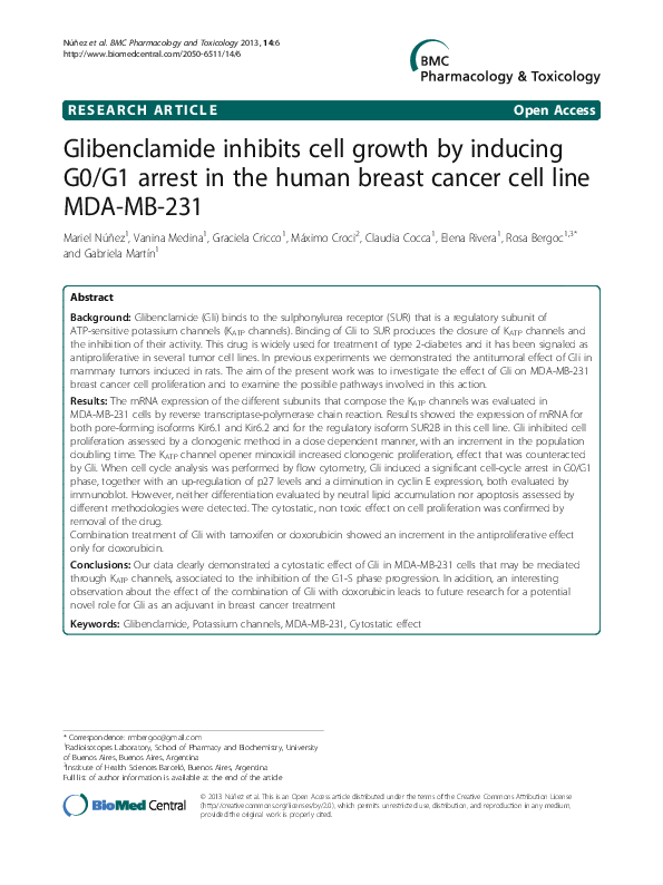 (PDF) Glibenclamide inhibits cell growth by inducing G0/G1 arrest in ...