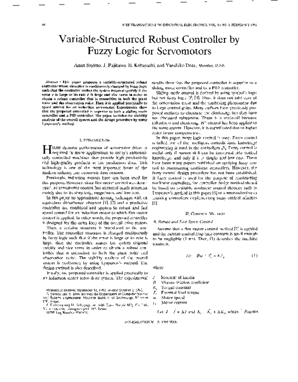 Pdf Variable Structured Robust Controller By Fuzzy Logic For Servomotors