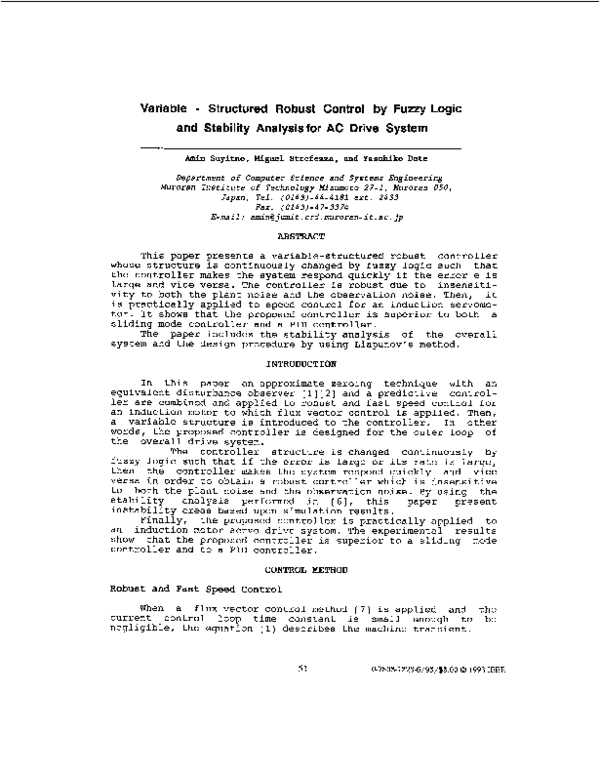 (PDF) Variable-structured robust control by fuzzy logic and stability analysis for AC drive system
