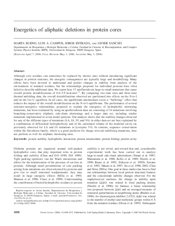 (PDF) Energetics of aliphatic deletions in protein cores