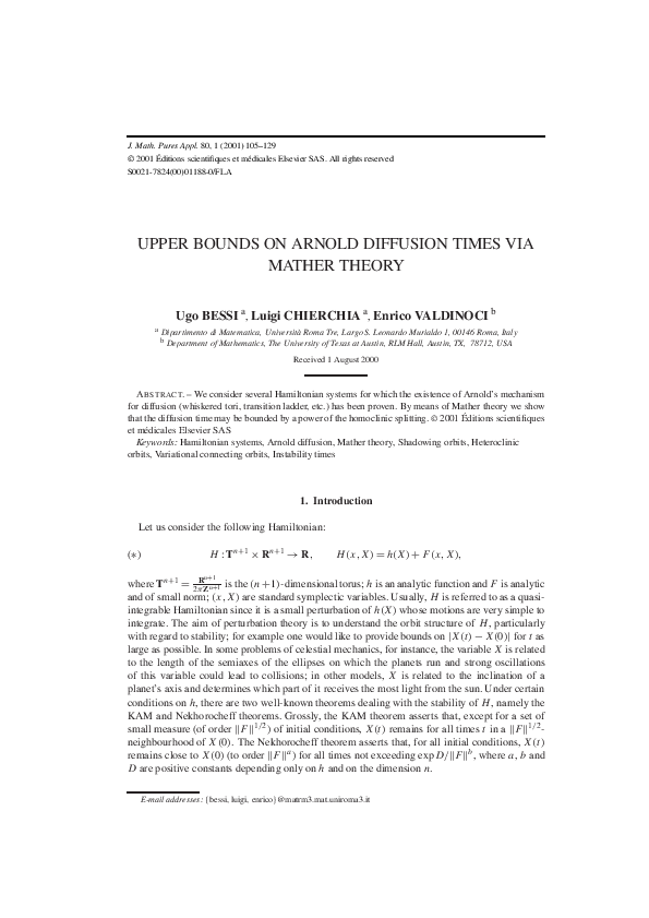 (PDF) Upper bounds on Arnold diffusion times via Mather theory