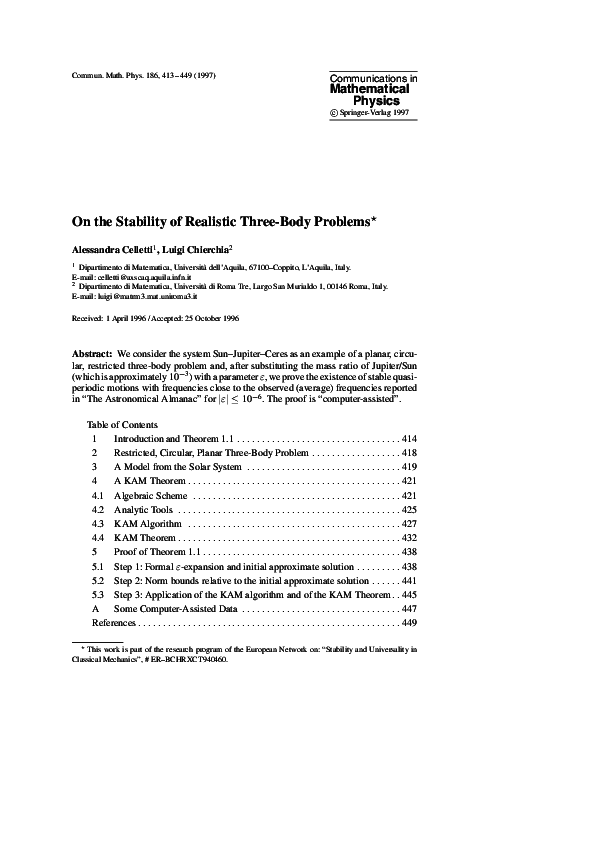 (PDF) On the Stability of Realistic Three-Body Problems