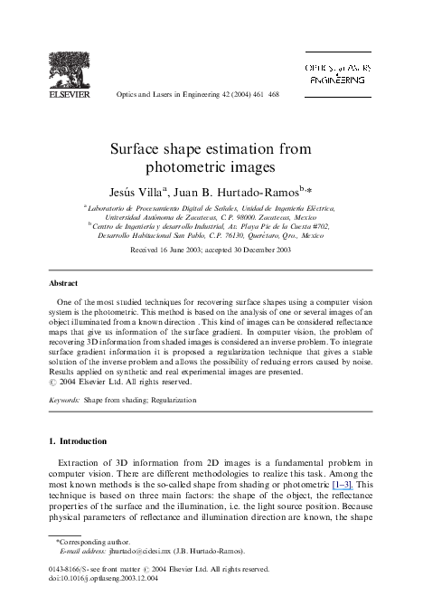 (PDF) Surface shape estimation from photometric images