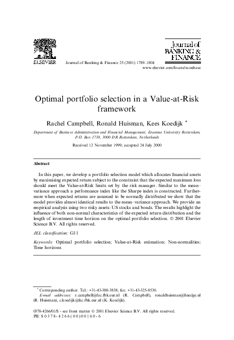 (PDF) Optimal portfolio selection in a Value-at-Risk framework | Rachel Pownall - Academia.edu
