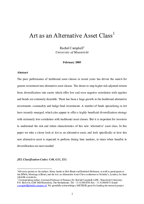 (PDF) Art as an Alternative Asset Class