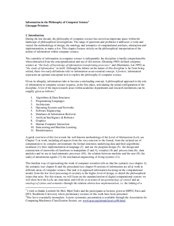 (PDF) Information in the Philosophy of Computer Science