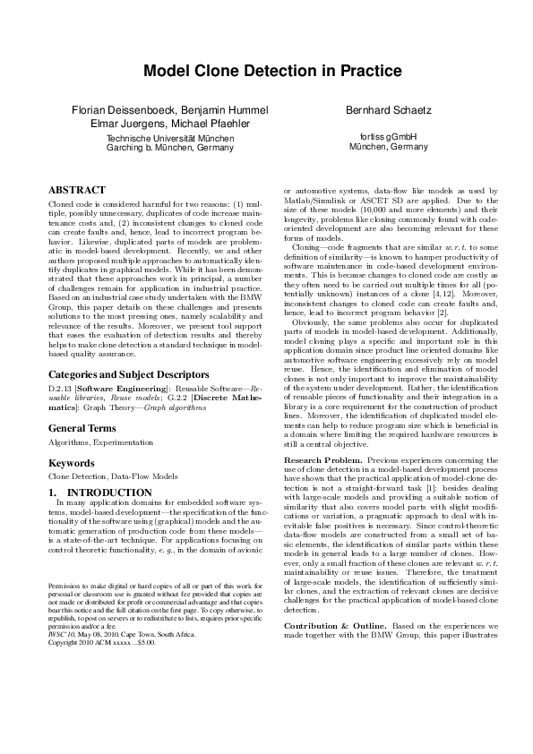 (PDF) Model clone detection in practice