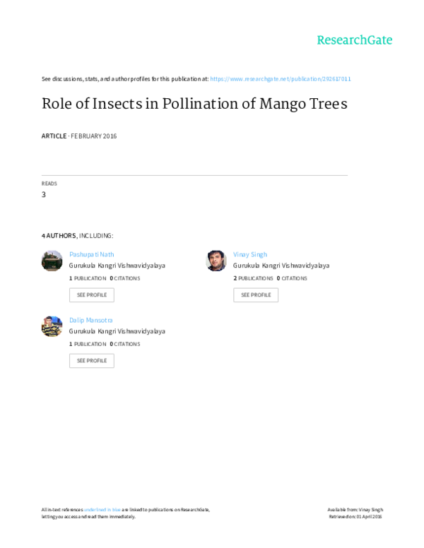 (PDF) Role of Insects in Pollination of Mango Trees