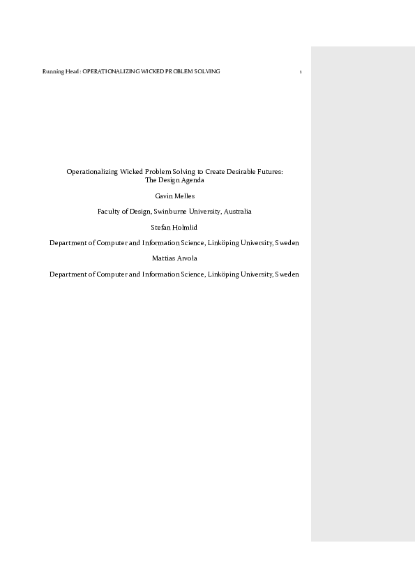 (PDF) Operationalizing Wicked Problem Solving to Create Desirable Futures