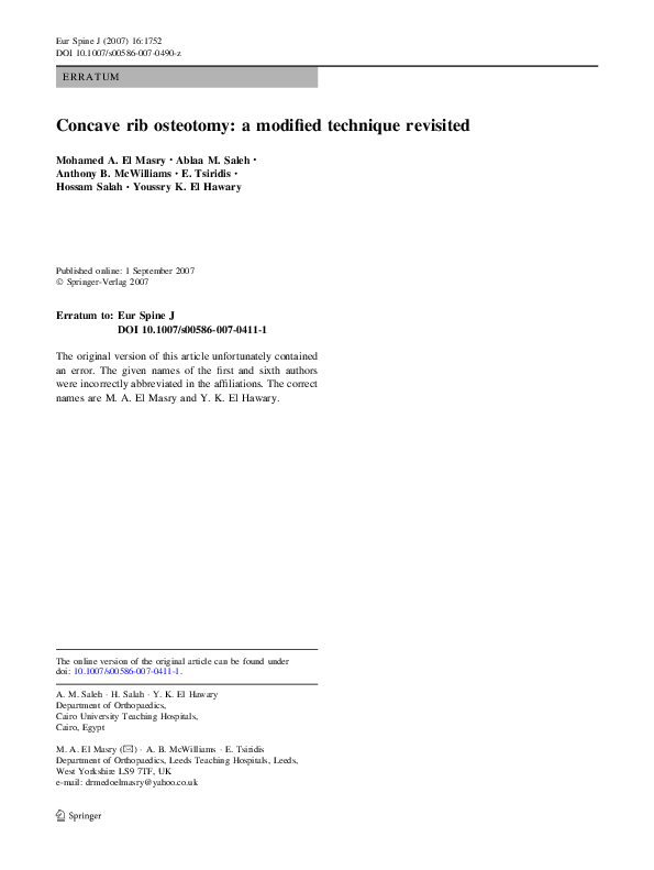 (PDF) Concave rib osteotomy: a modified technique revisited