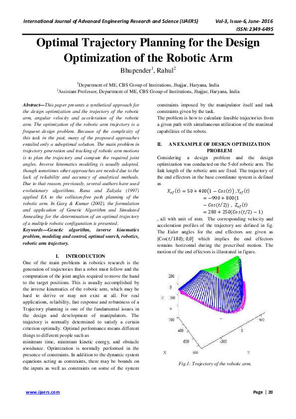 (PDF) Optimal Trajectory Planning for the Design Optimization of the Robotic Arm