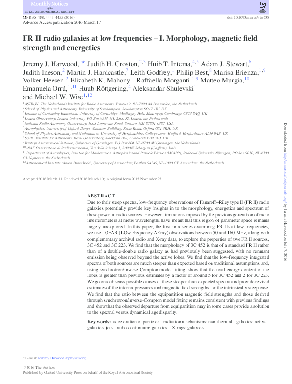 (PDF) FR II radio galaxies at low frequencies – I. Morphology, magnetic ...