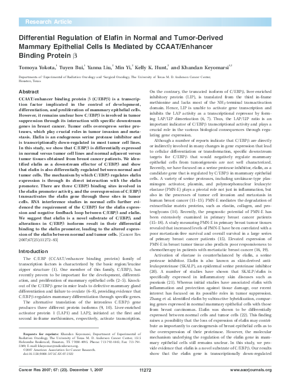 (PDF) Differential Regulation of Elafin in Normal and Tumor-Derived ...