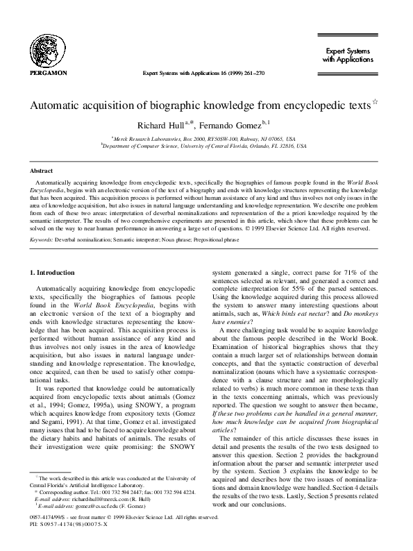 (PDF) Automatic acquisition of biographic knowledge from encyclopedic texts