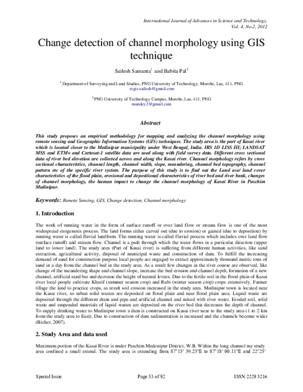 (PDF) Change detection of channel morphology using GIS technique