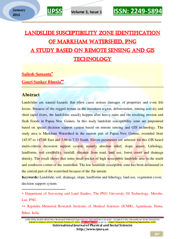 (PDF) Landslide susceptibility zone identification of Markham Watershed, PNG A study based on ...
