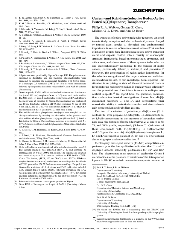 (PDF) Cesium- and Rubidium-Selective Redox-Active Bis(calix[4]diquinone ...