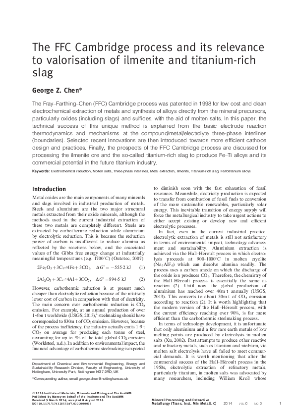 (PDF) The FFC Cambridge process and its relevance to valorisation of ...