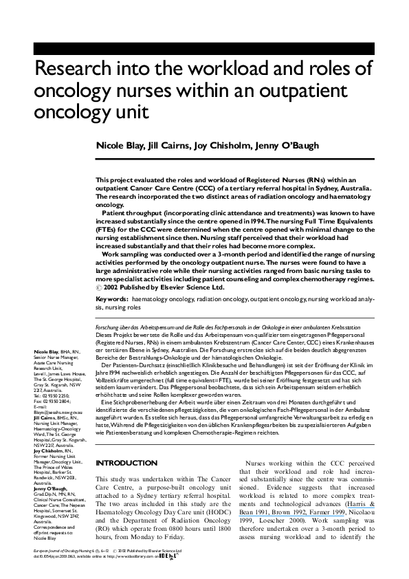 (PDF) Research into the workload and roles of oncology nurses within an ...