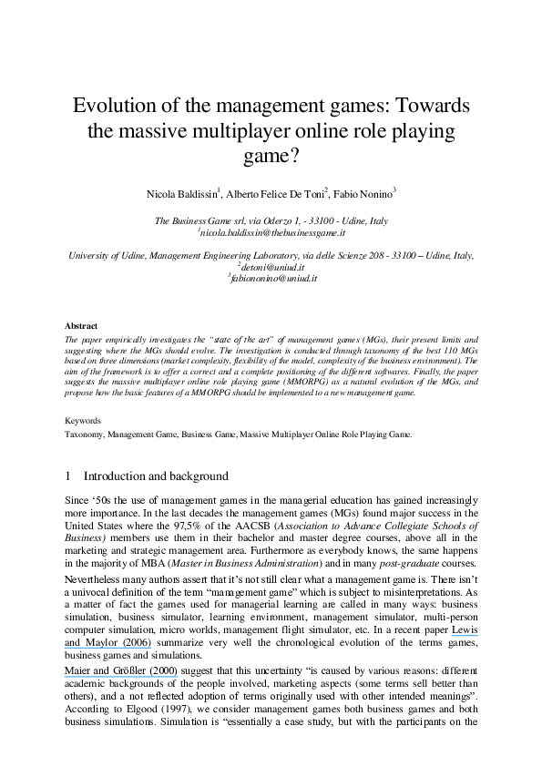 (PDF) Evolution of the management games: Towards the massive multiplayer online role playing ...
