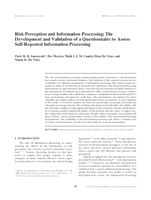 (PDF) Risk perception and information processing: the development and ...