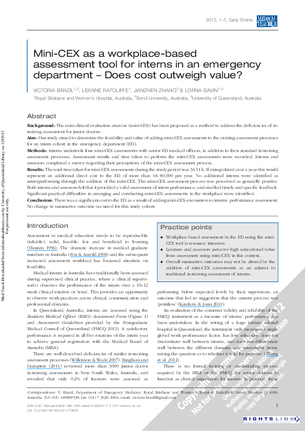(PDF) Mini-CEX as a workplace-based assessment tool for interns in an emergency department ...
