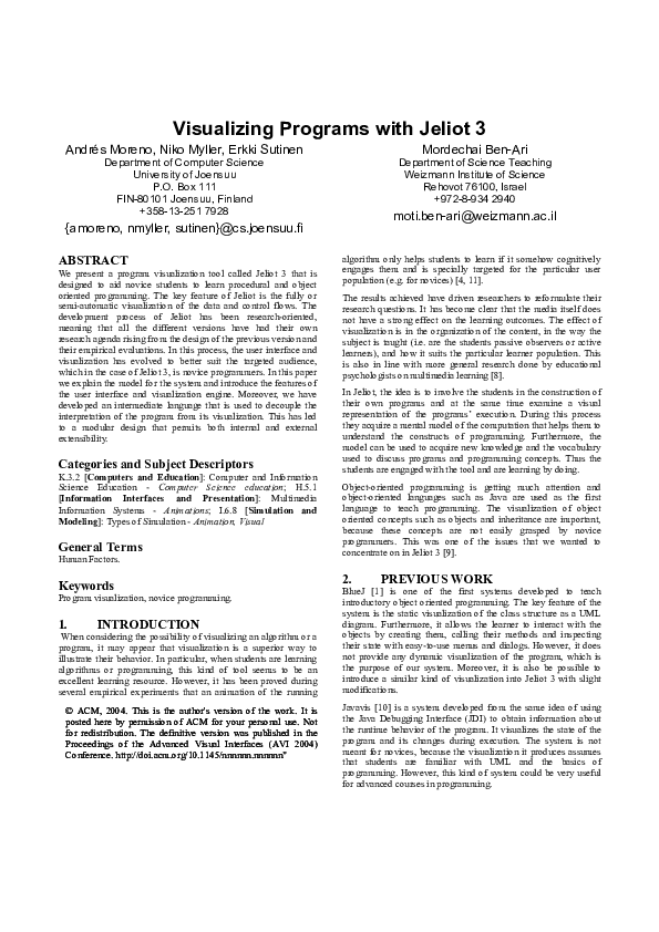 (PDF) Visualizing programs with Jeliot 3