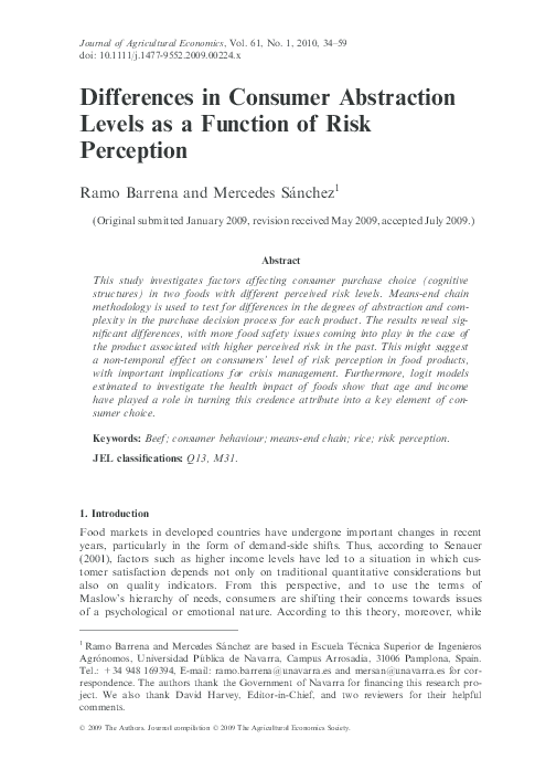 (PDF) Differences in Consumer Abstraction Levels as a Function of Risk ...
